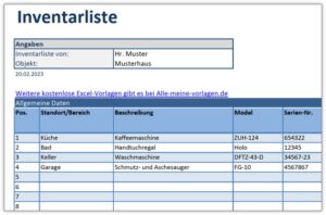 Inventarliste | Alle-meine-Vorlagen.de
