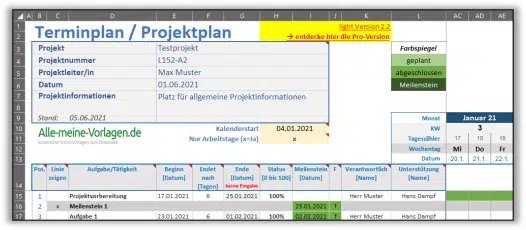 Kostenlose Projektplan Excel Vorlage - Alle-meine-Vorlagen.de