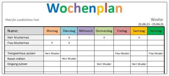 Wochenplan-Vorlage für Excel - Alle-meine-Vorlagen.de