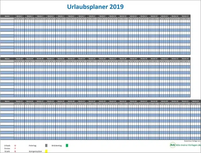 Einfacher Urlaubsplaner 2019 / einfacher Ferienplaner 2019 - Alle-meine ...