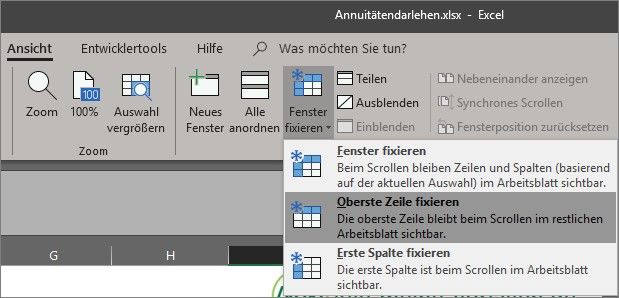 In Excel Zeilen und Spalten fixieren - Alle-meine-Vorlagen.de
