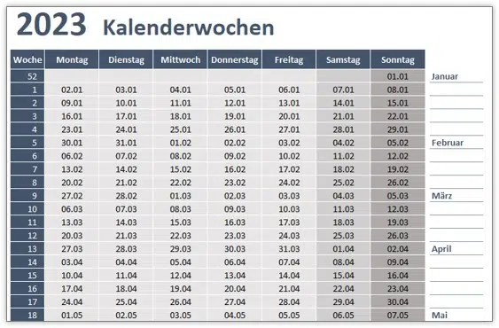 Kalenderwochen – Vorlage für ein beliebiges Jahr - Alle-meine-Vorlagen.de