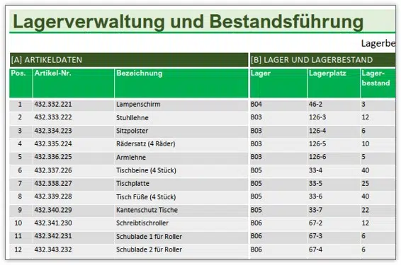 Lagerverwaltung und Bestandsführung mit Excel - Alle-meine-Vorlagen.de