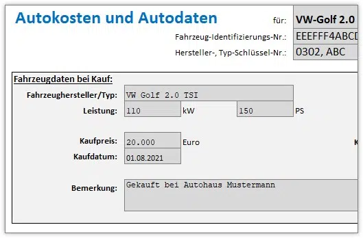 Autokosten und Autodaten mit Excel erfassen - Alle-meine-Vorlagen.de