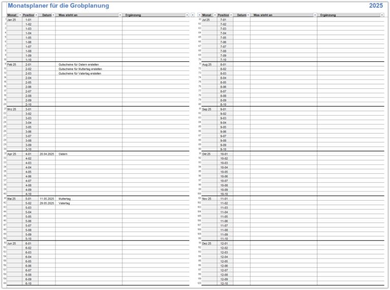 Monatsplaner für die Grobplanung als kostenlose Excel Vorlage - Alle ...